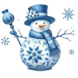 Blue Snowman Clipart PNG, 15 Vintage Floral Snowman Illustration ...