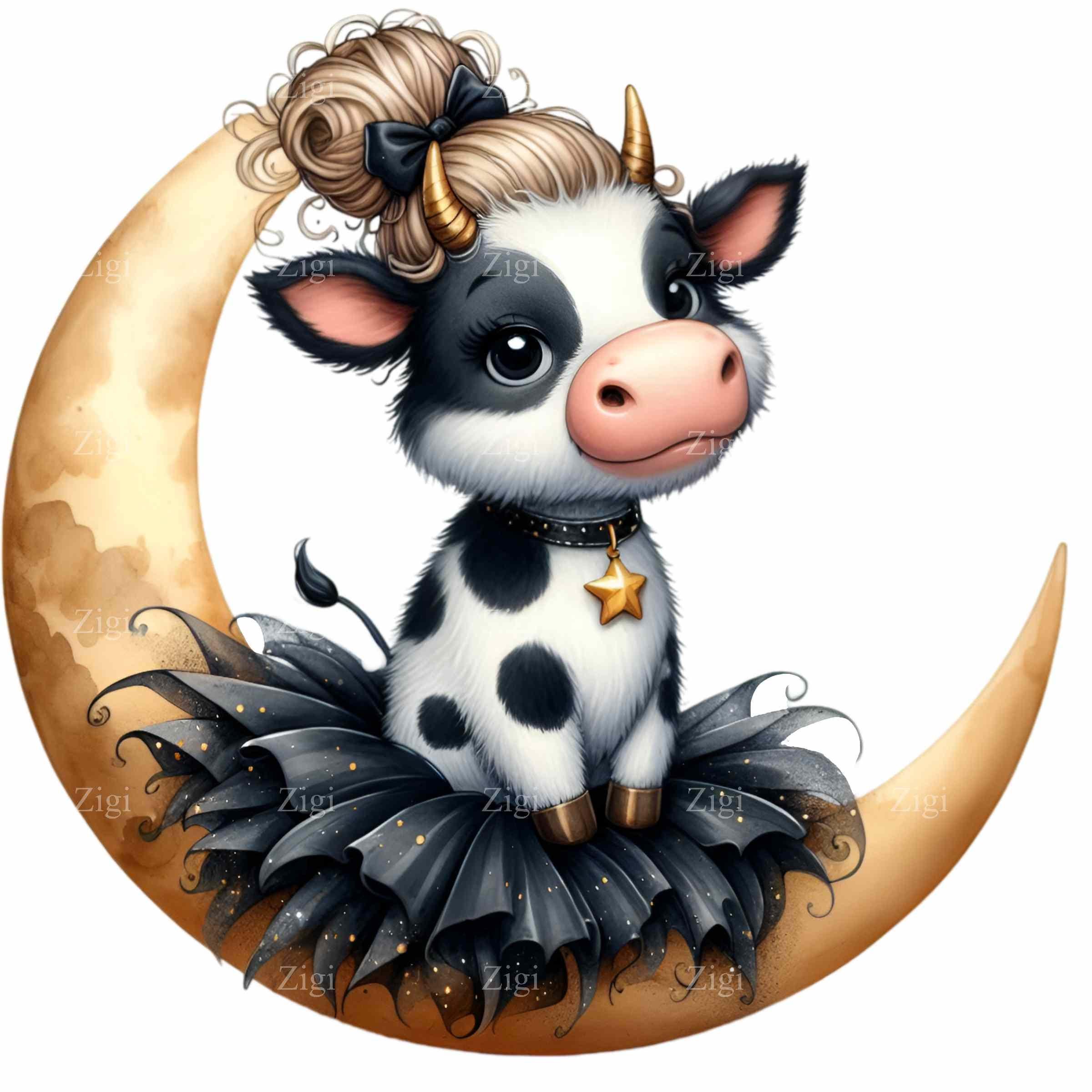 12 PNG Moon Cow – Cute Cow Clipart – Farm Animal Lovers, Nursery Wall ...