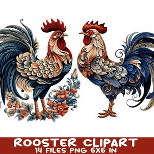 Vibrant Rooster Clipart Collection - 14 High-resolution PNG Files for ...
