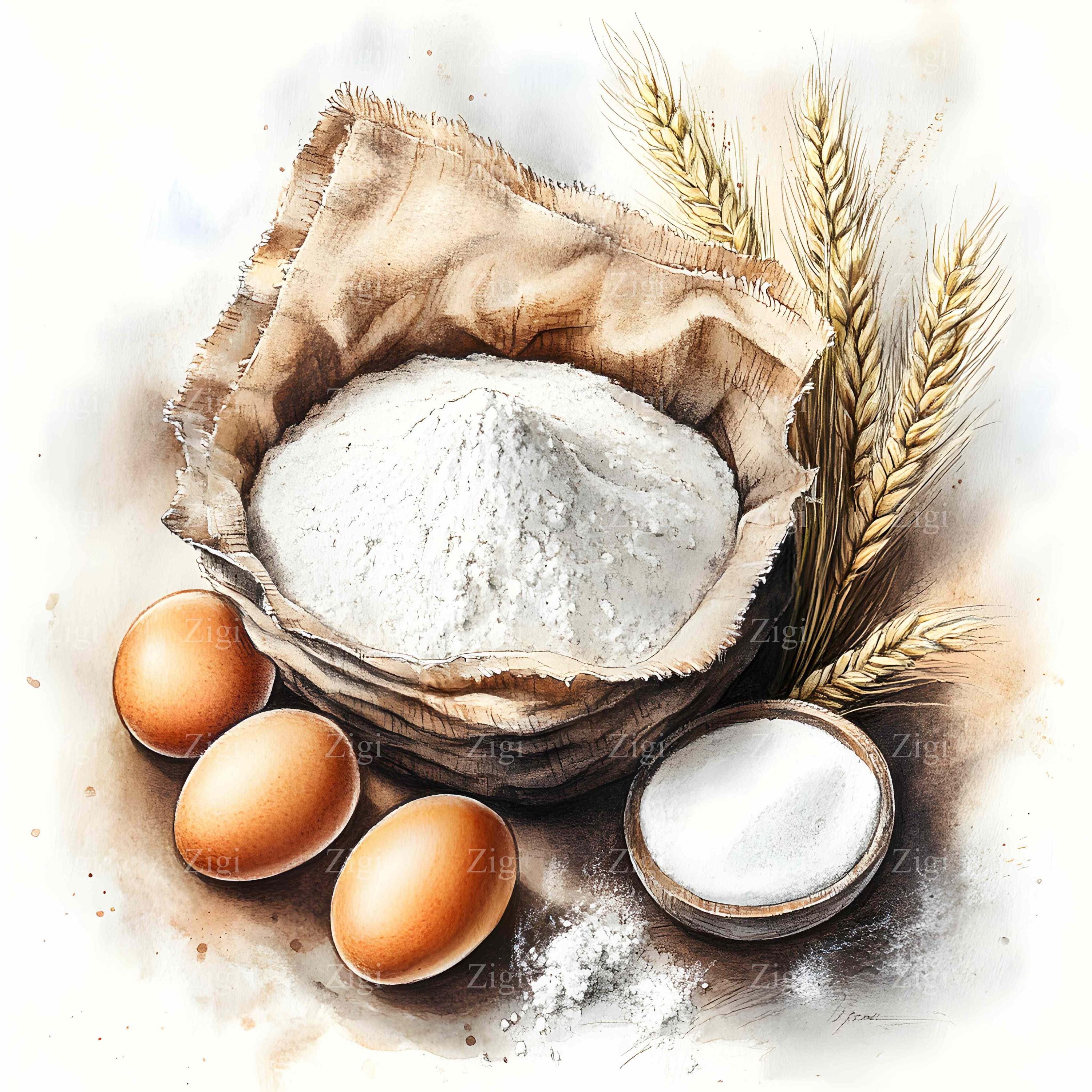 35 JPEG Baking Ingredients Clipart JPG – Flour, Grain, Milk, Wooden ...
