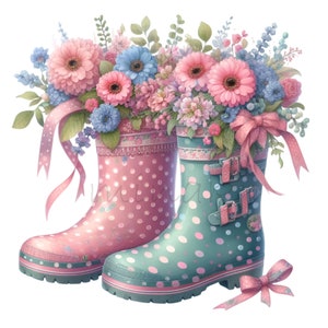 15 PNG Floral Rain Boots Clipart – Spring PNG With Polka Dot Wellies ...