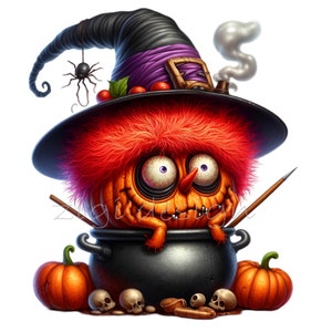 Halloween Pumpkin Witch Clipart 10 PNG, Spooky Pumpkin in Cauldron ...