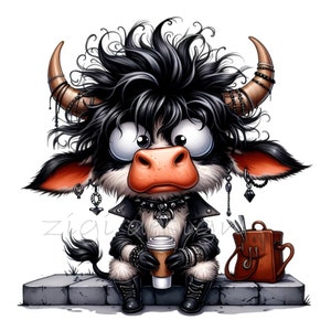 12 PNG Gothic Cow Clipart – Punk Cow PNG – Funny Edgy Animal Art for ...