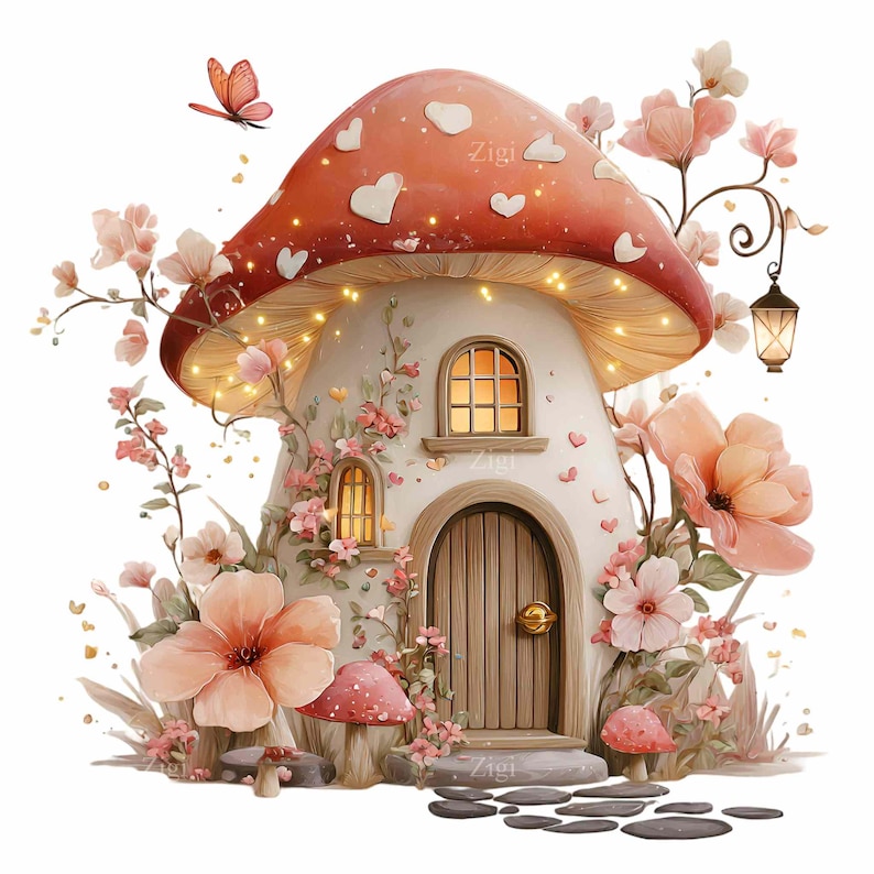 16 PNG Fairy Mushroom House Clipart – Whimsical Floral Toadstool PNG ...