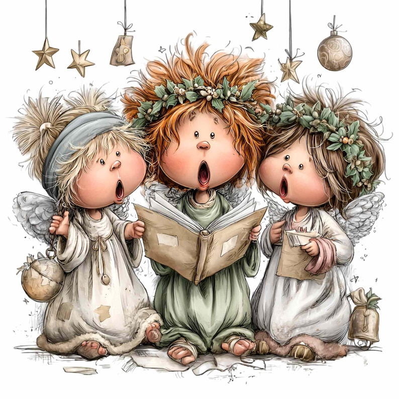 15 PNG Caroling Angels Clipart – Christmas Kids PNG – Cute Holiday ...