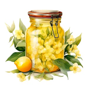16 Lemon Jar Clipart PNG, Tuscan Village in Honey Jar Art, Citrus ...
