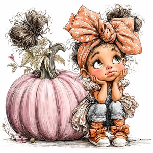 28 JPEG Pumpkin Girl Clipart – Cute Fall Cartoon JPG – Pink Pumpkin ...