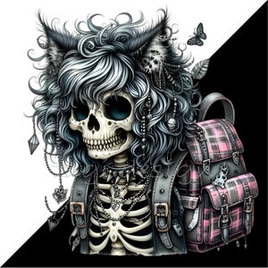 Gothic Cat Skeleton Student Clipart 12 PNG Cute Skeleton With Green ...