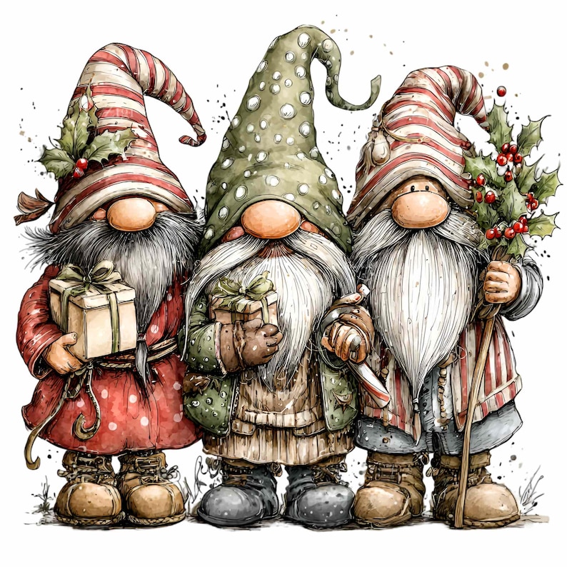 12 PNG Holiday Gnome Clipart – Christmas Gnomes PNG – Cute Bearded Gift ...