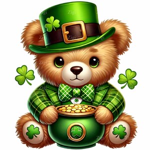 12 Irish Bear Clipart PNG, St. Patrick's Day Bear With Shamrocks and ...