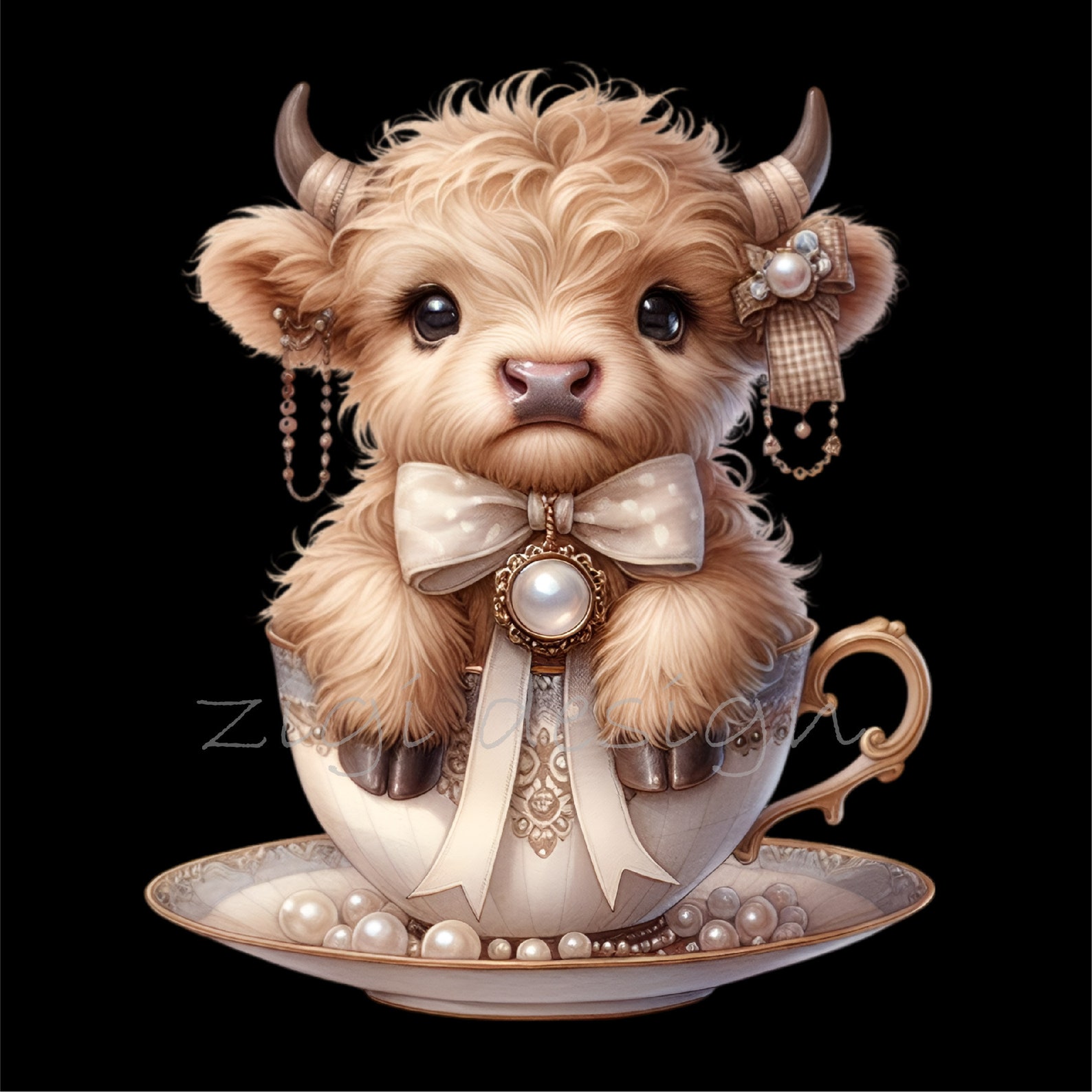 12 PNG Plaid Teacup Cow – Highland Calf PNG Clipart – Baby Girl Nursery ...