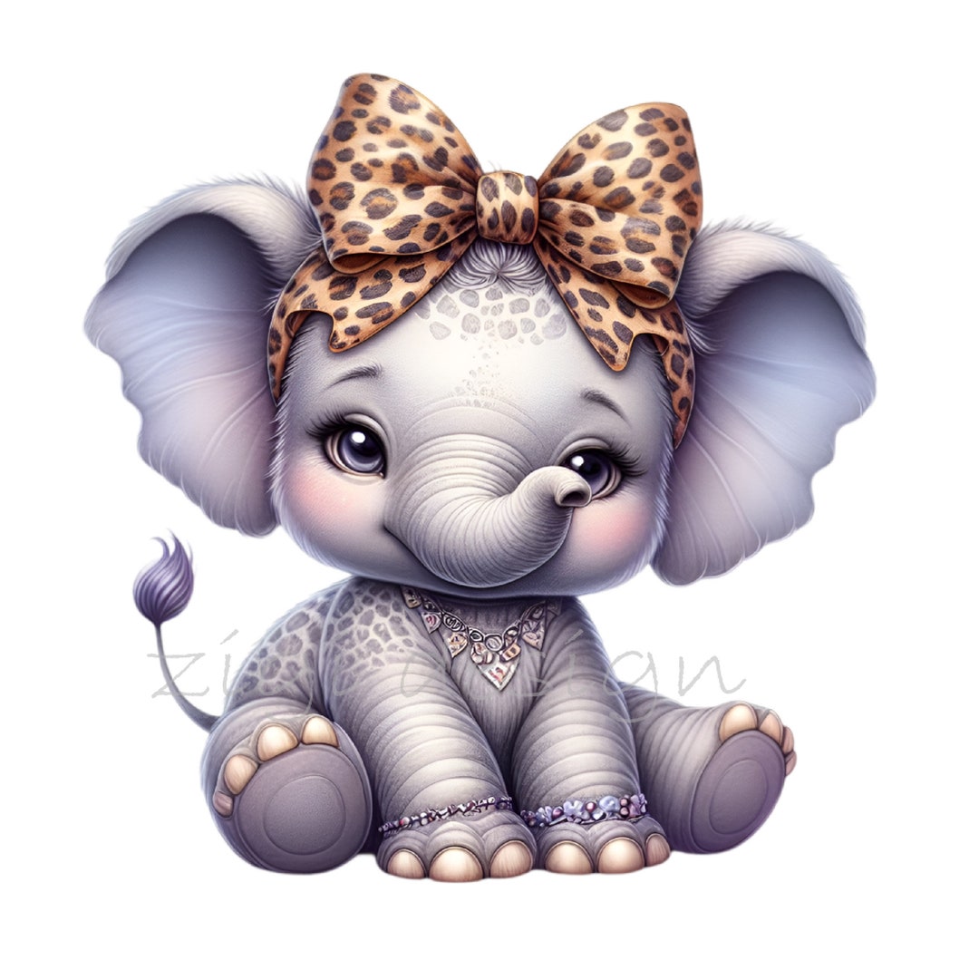 15 Cute Baby Elephant PNG Clipart – Leopard Print Bow, Jewelry Accents ...