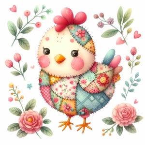 19 Patchwork Chicken PNG Clipart | Floral Quilt Hen Digital Art | Cute ...
