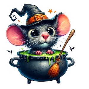 12 Funny Halloween Rat PNG Clipart in Witch Cauldron With Hat and Crazy ...