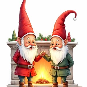 16 JPEG Christmas Fireplace Clipart – Gnomes by Fire JPG – Festive ...