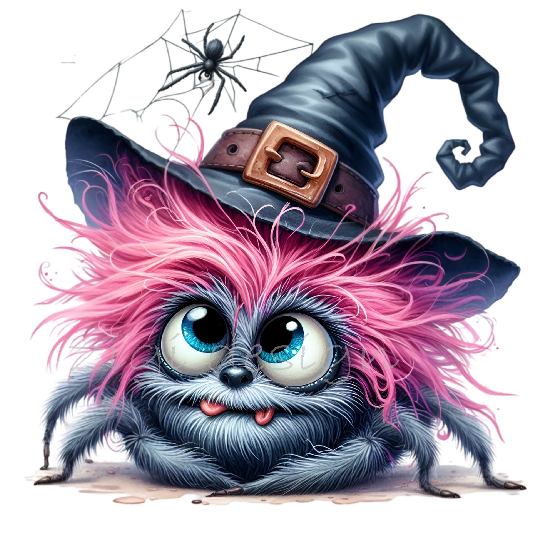 Blue Fuzzy Spider Witch Clipart 15 PNG - Cute Spider in Witch Hat With ...