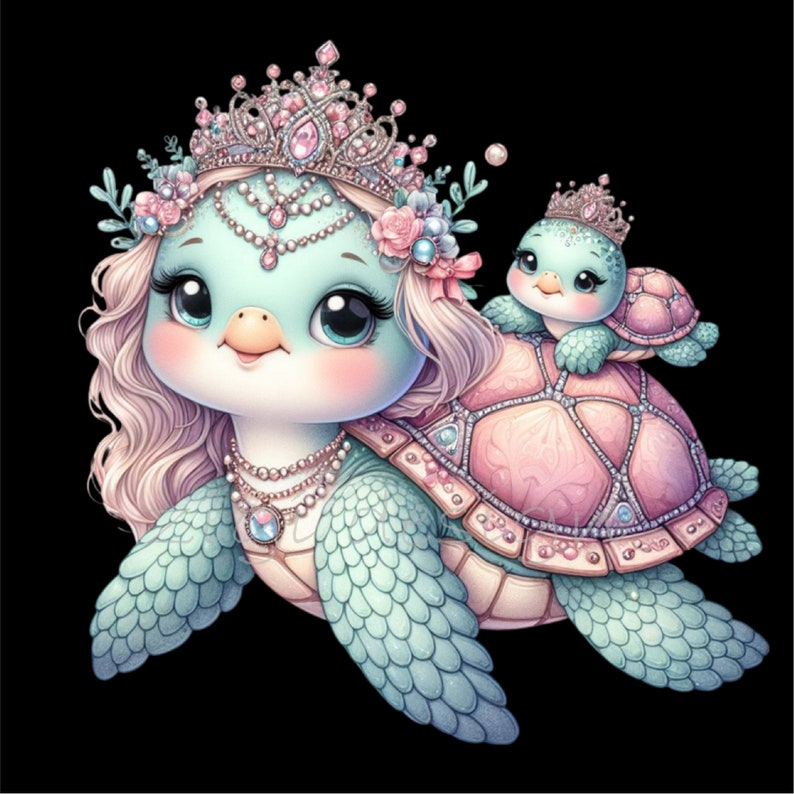 10 PNG Sea Turtle Princess Clipart, Baby Turtle Pearls Flowers ...
