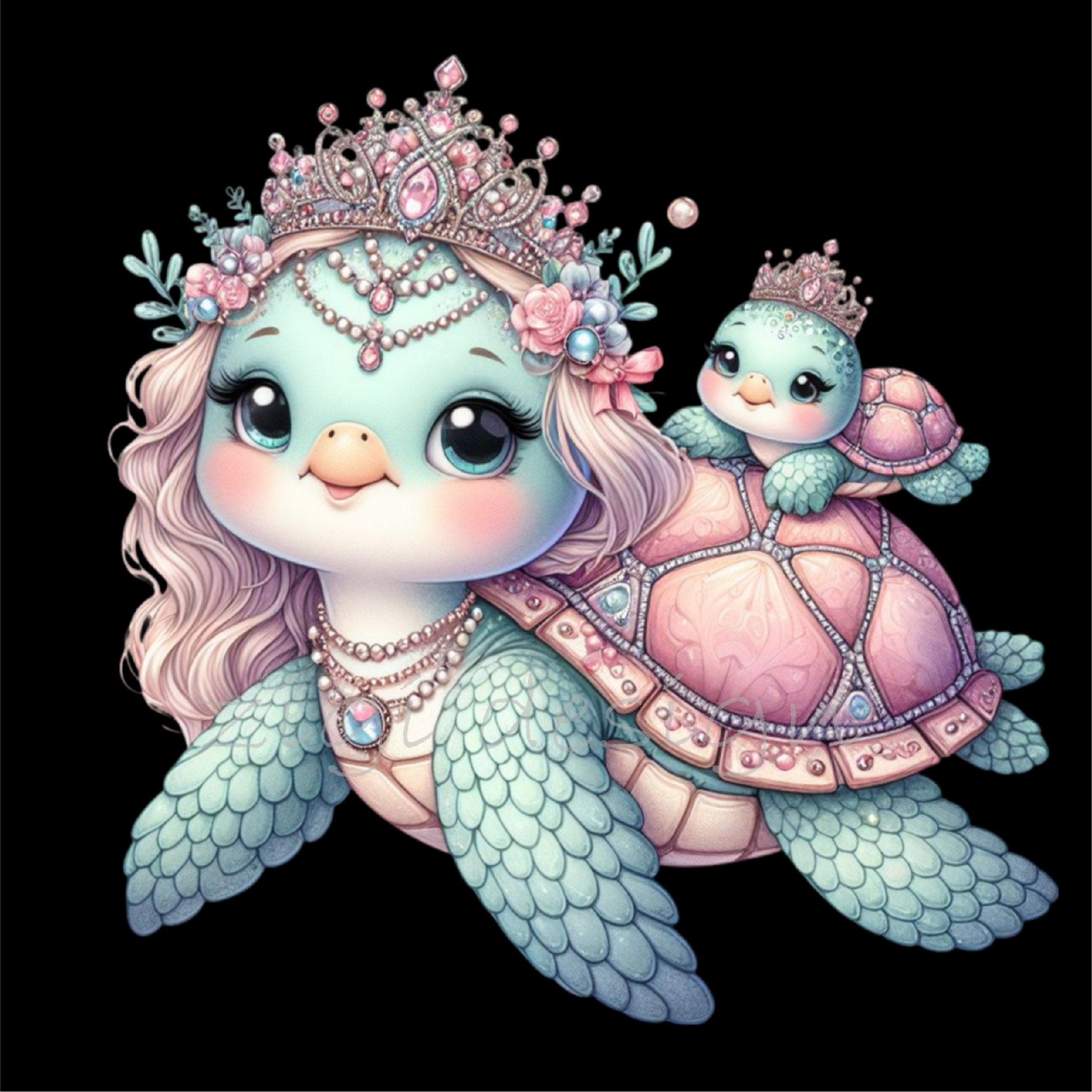 10 PNG Sea Turtle Princess Clipart, Baby Turtle Pearls Flowers ...