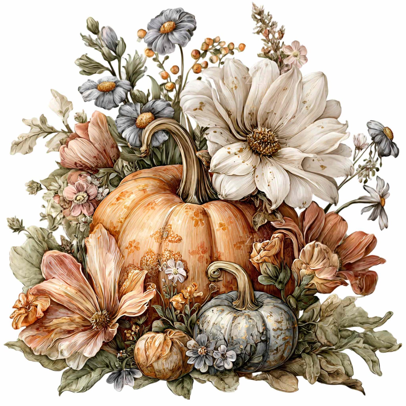 15 PNG Autumn Floral Pumpkin Clipart – Fall Bouquet & Harvest ...