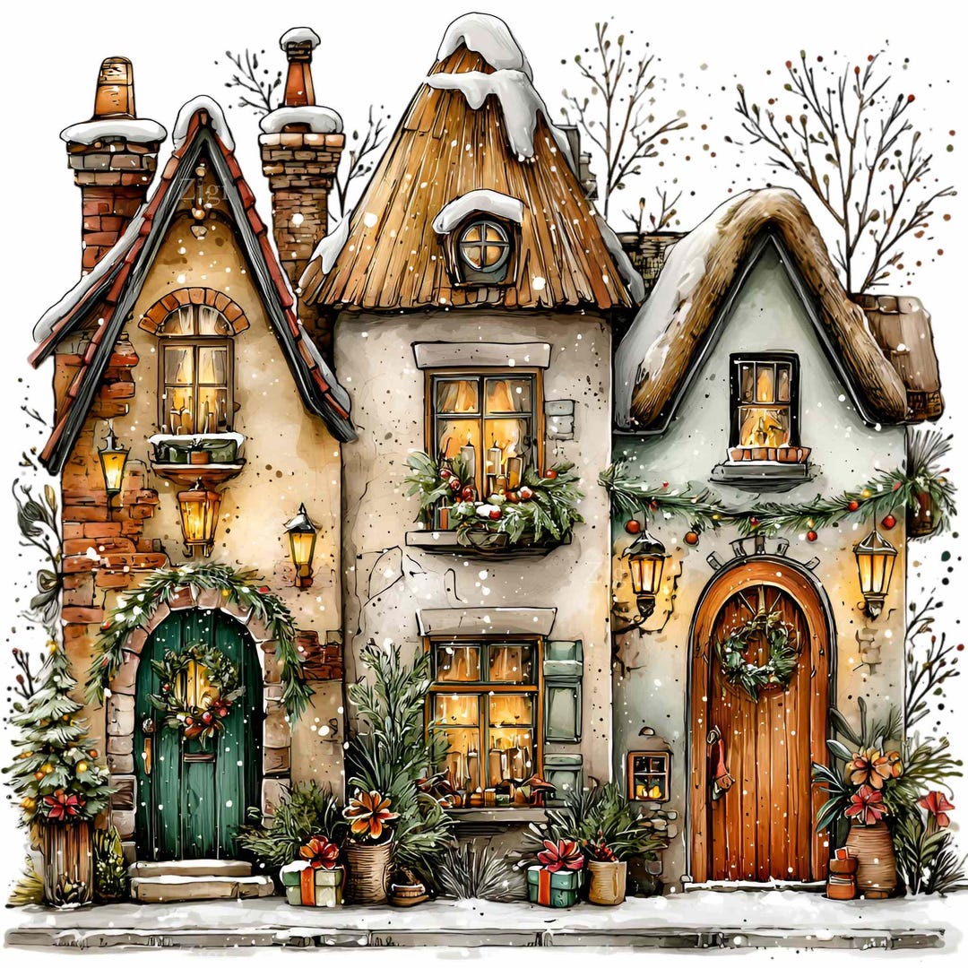 12 PNG Snowy Village PNG – Christmas Houses Clipart – Winter Street ...