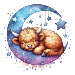14 PNG Highland Cow Moon Clipart, Sleeping Baby Heifer, Celestial ...