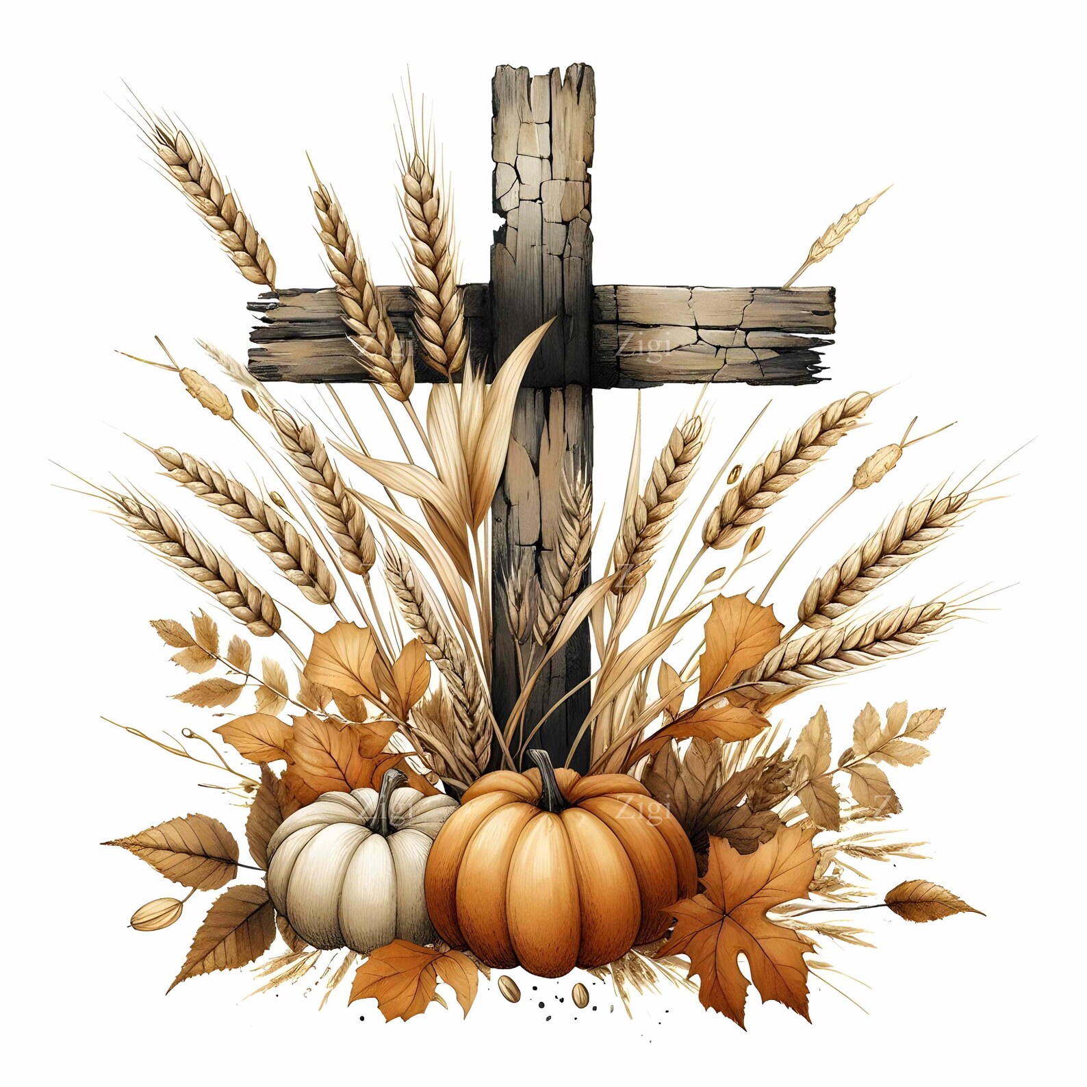 20 JPG Rustic Autumn Cross, Fall Pumpkin Harvest Clipart, Christian ...