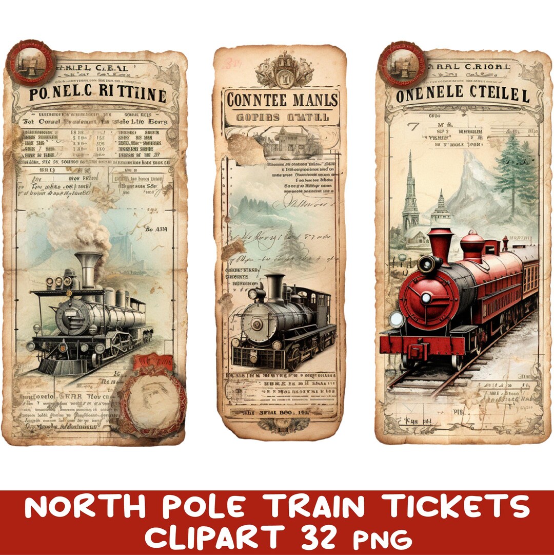 Ephemera Tickets Clipart Bundle 32 PNG Scrapbooking Vintage North Pole ...
