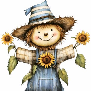 11 PNG Scarecrow Sunflower Fall Harvest Clipart, Autumn Gingham ...