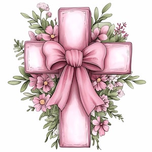 12 Pink Cross PNG Clipart, Elegant Cross With Floral Arrangement and ...