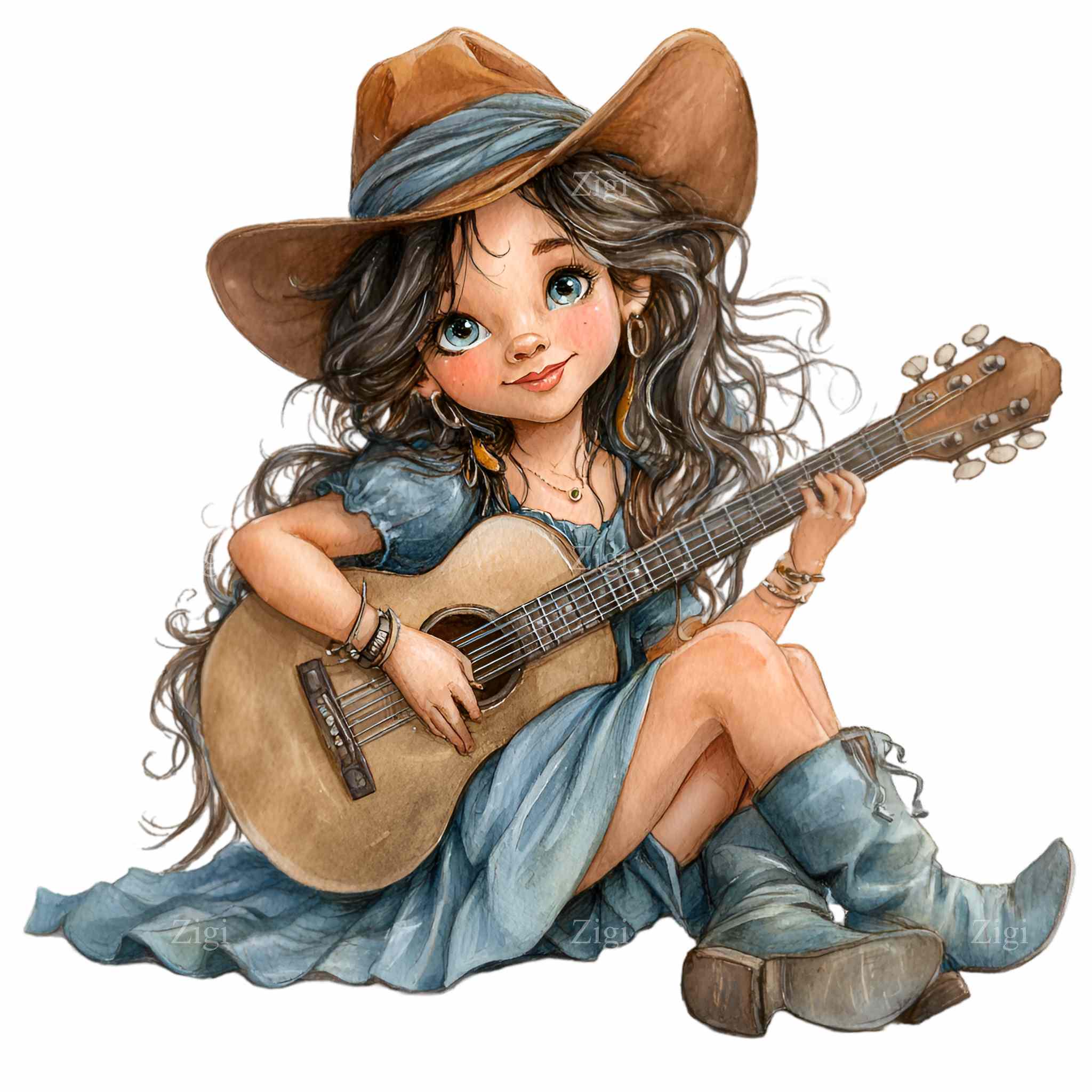 15 PNG Girl With Guitar Clipart, Watercolor Music Illustration, Child ...