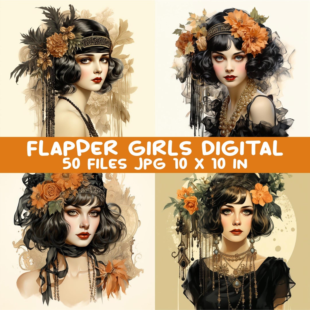 Flapper Girl Digital Paper JPG Junk Journal 1920's Printable DIY Party ...