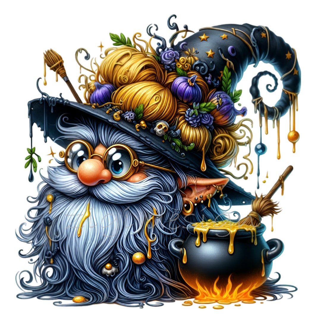 Magical Wizard Gnome Clipart 15 PNG Whimsical Halloween Gnome With ...