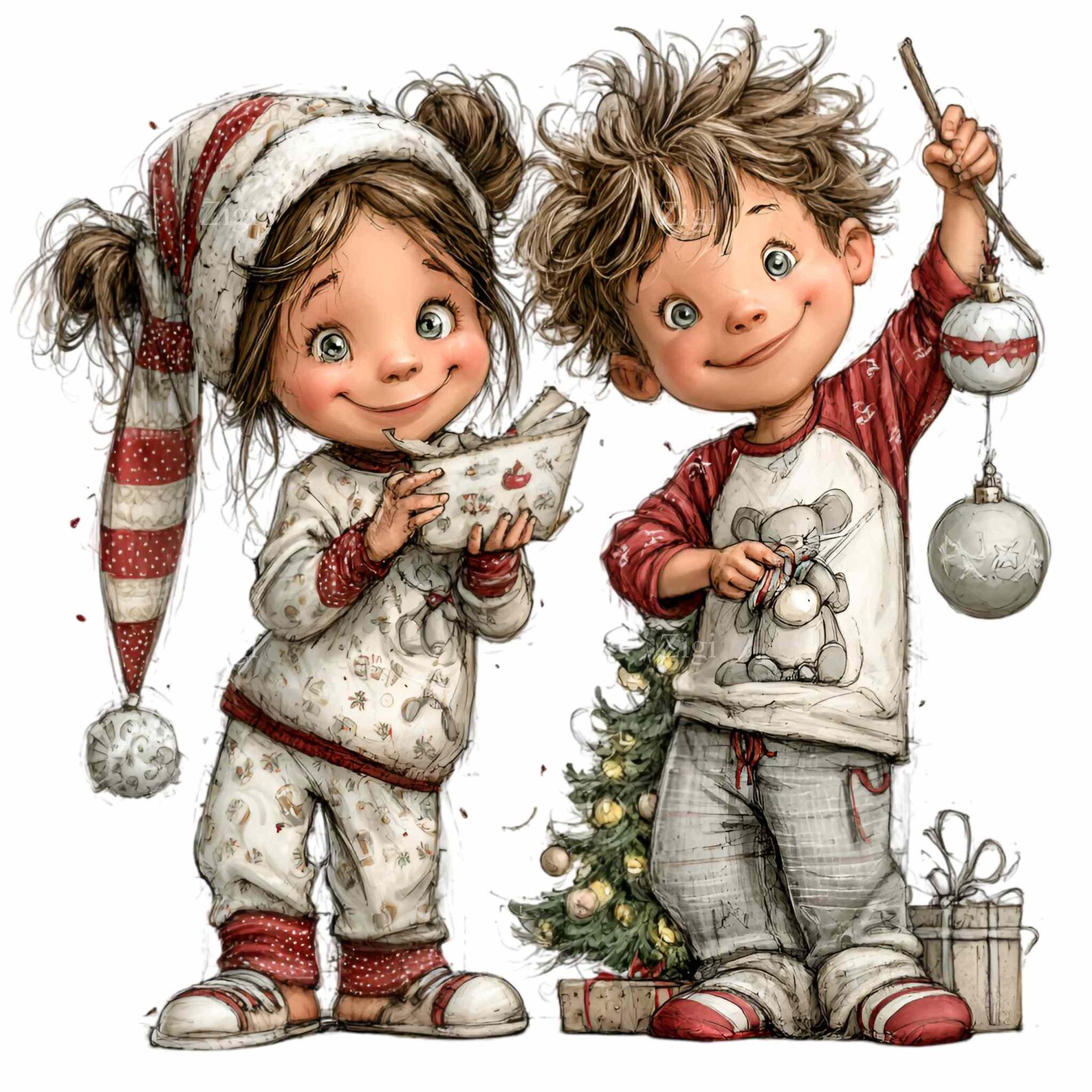 15 PNG Holiday Kids Clipart – Cute Children Decorating Tree – Christmas ...