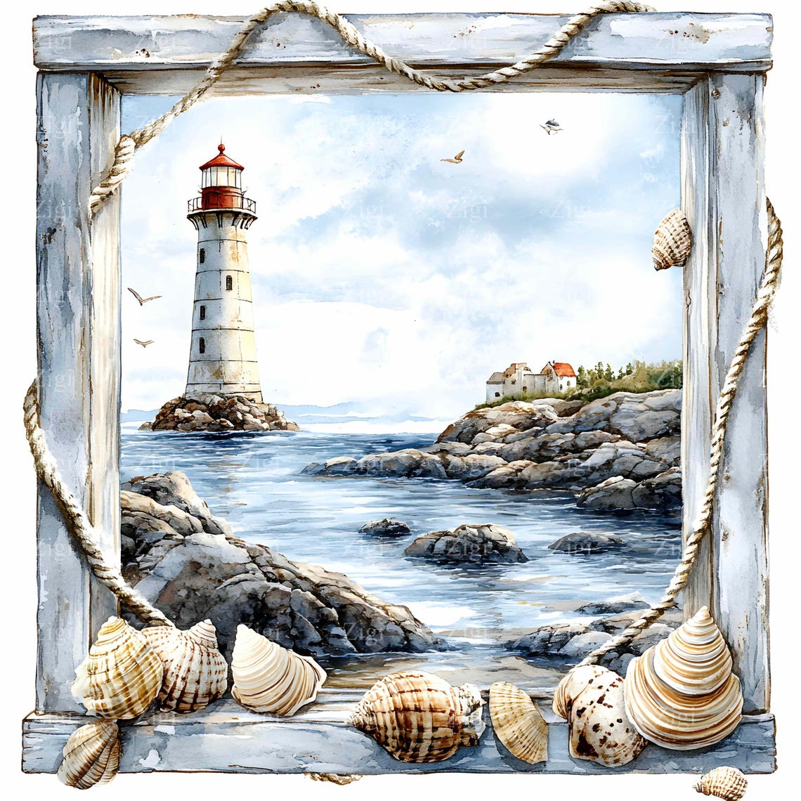 20 JPEG Lighthouse Frame Clipart - Nautical Coastal Scene With ...