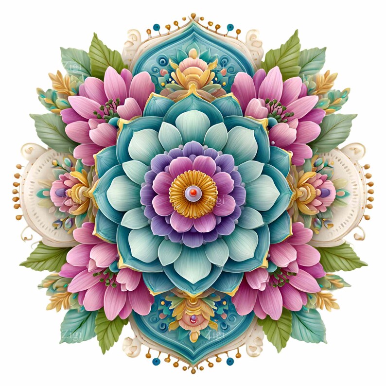16 PNG Floral Mandala Clipart, Watercolor Flower Ornament Symmetry ...