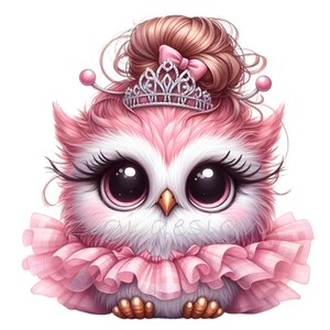 Princess Owl Clipart PNG, Pink Owl With Tiara and Tutu, 10 Cute Animal ...