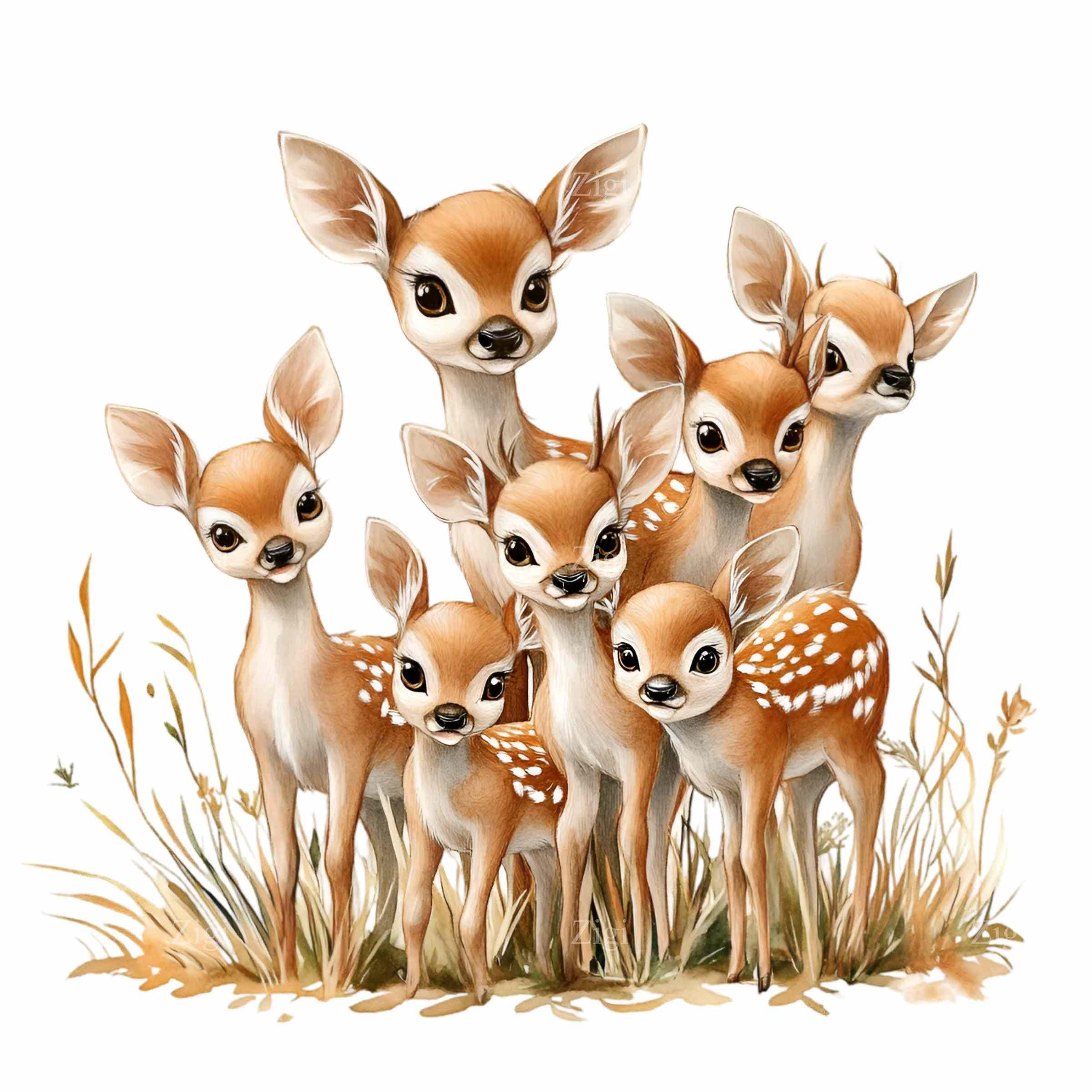 17 PNG Five Baby Deer, Woodland Family Clipart, Spotted Fawn Nursery ...