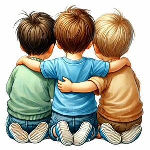 10 Three Boys Hugging PNG Clipart, Cute Children Illustration, Kids ...