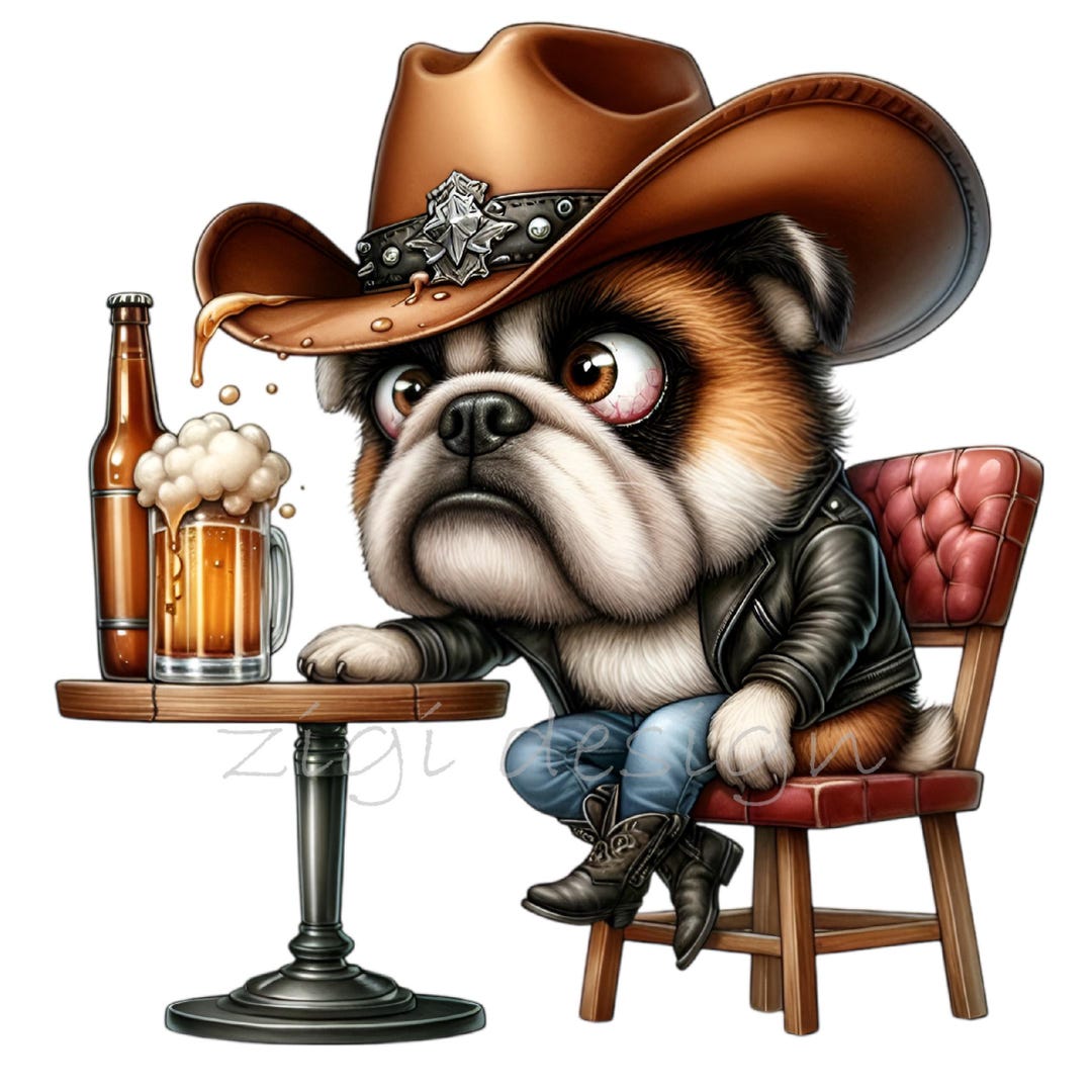 Grumpy Cowboy Dog Clipart 10 Hilarious PNG Illustration for Crafts ...