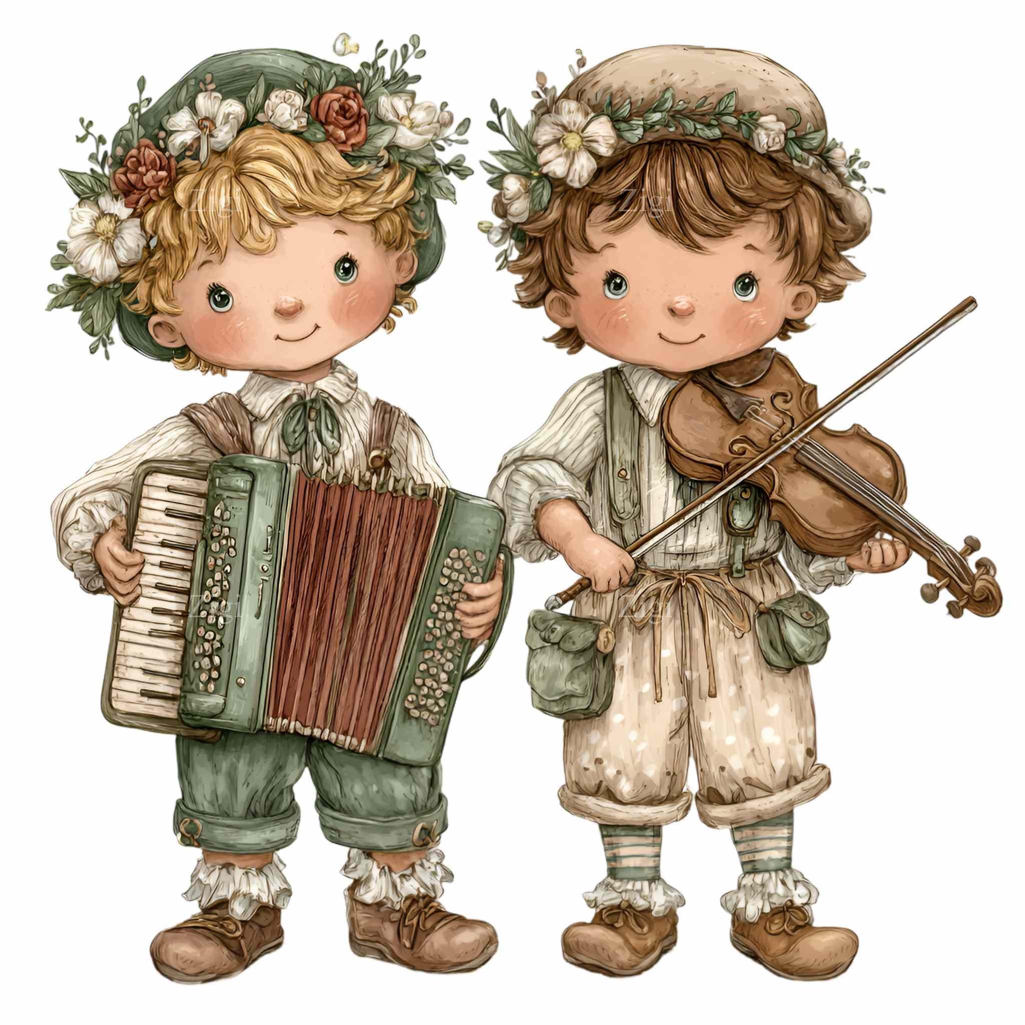 15 PNG Folk Music Kids Clipart – Boy & Girl Musicians PNG – Nursery ...