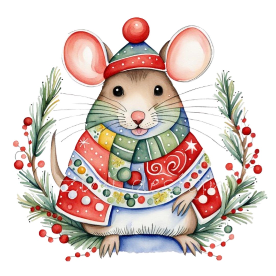 Mouse Clipart PNG Bundle 20 Christmas Mice Watercolor - Etsy