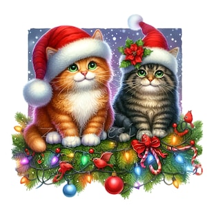 Christmas Cats Clipart PNG, 15 Festive Kittens in Santa Hats With ...
