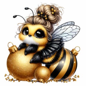 Bee Ballerina PNG Clipart, 14 Cute Bumblebee in Black Tutu on Gold ...