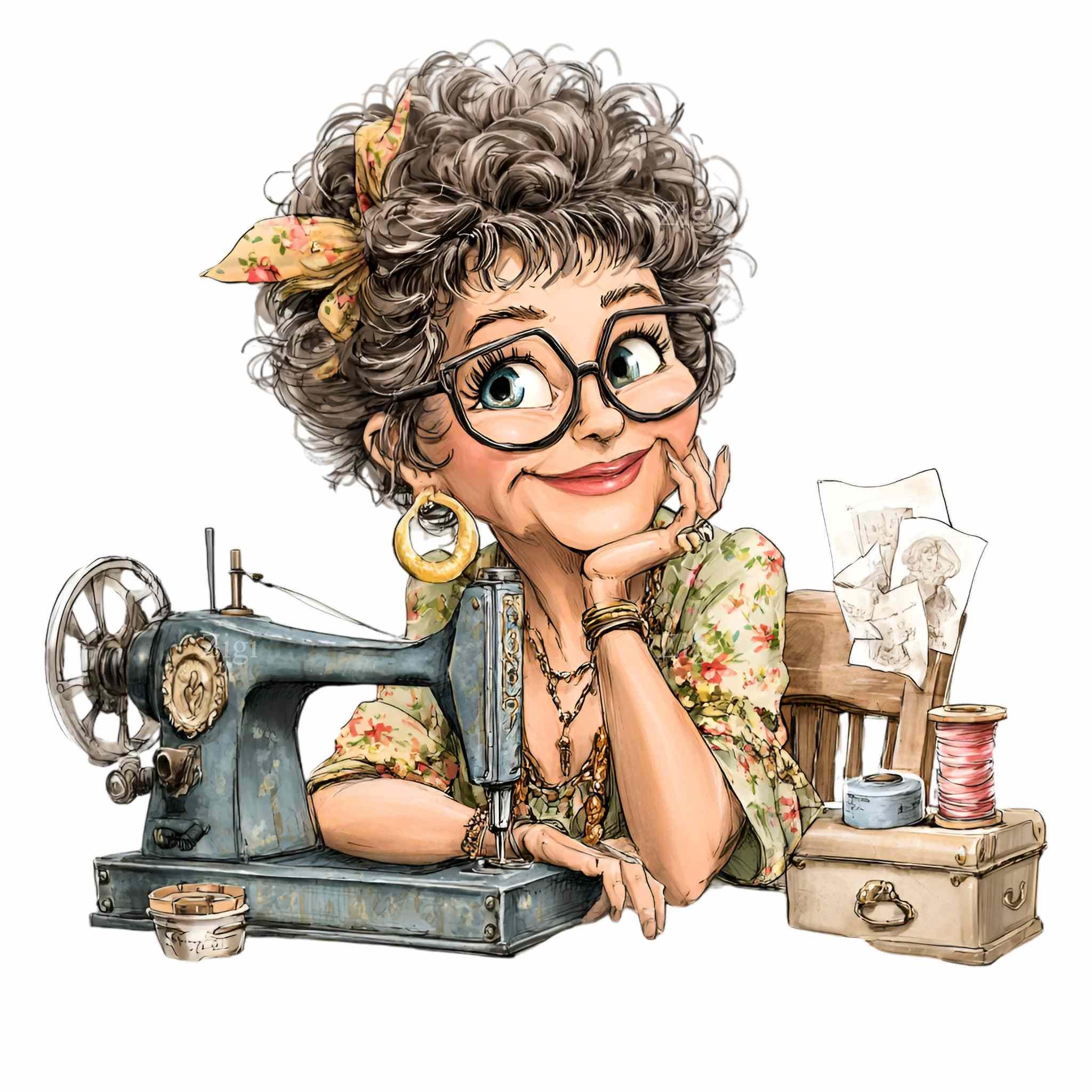 16 PNG Grandma Sewing Clipart – Funny Seamstress PNG – Whimsical Craft ...
