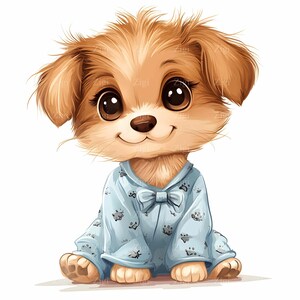 16 JPEG Cute Puppy in Pajamas Clipart, Adorable Dog Illustration JPEG ...