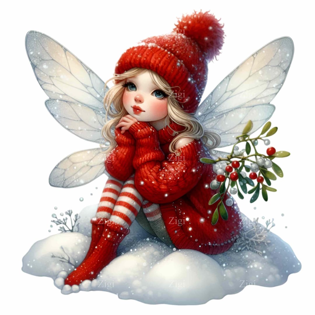 Christmas Fairy PNG Clipart With Mistletoe and Snow 10 Winter Fairy Art ...