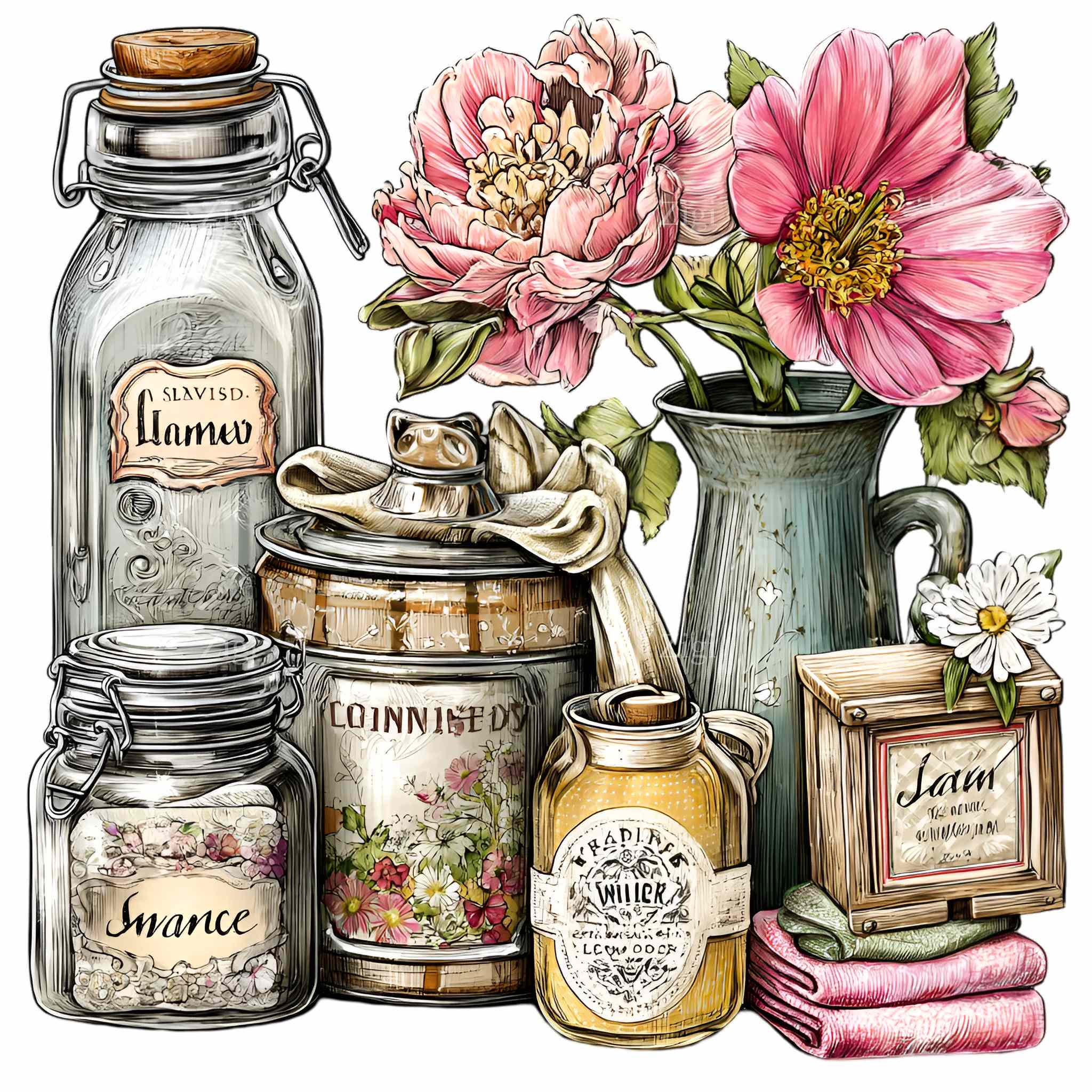 10 PNG Vintage Cottage Clipart, Farmhouse Laundry Floral Illustration ...