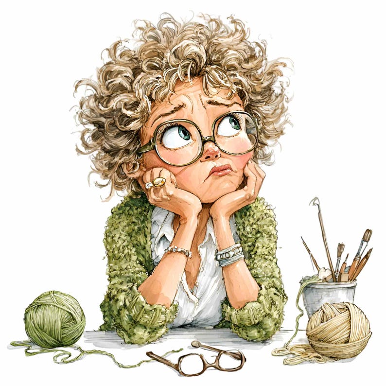 15 PNG Knitting Lady Clipart – Yarn PNG – Whimsical Woman Digital for ...
