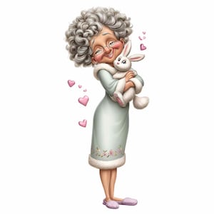 24 PNG Cute Grandma Hugging Bunny PNG Clipart, Elderly Woman in ...
