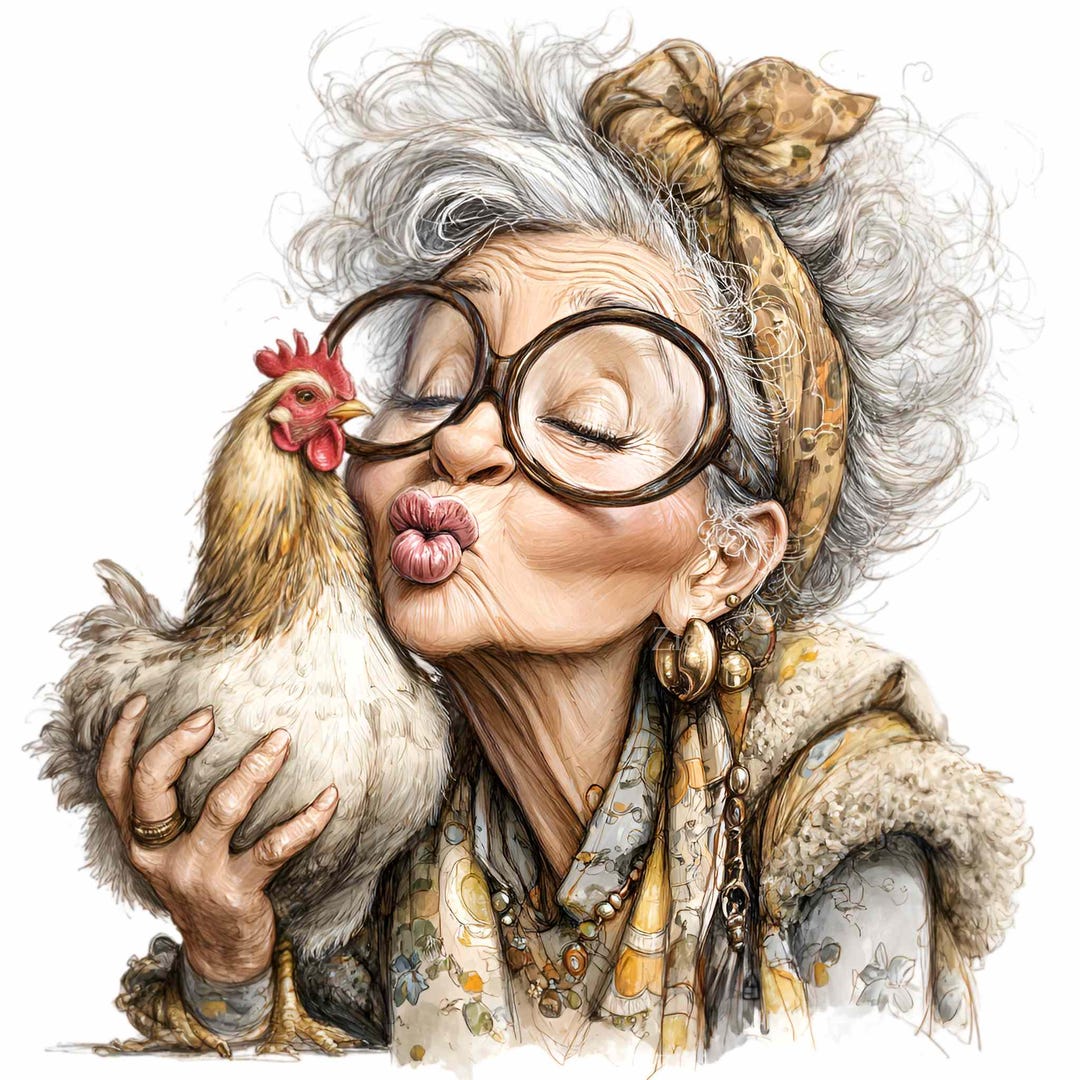 14 PNG Farmhouse Grandma Clipart – Chicken With Lady – Funny Vintage ...
